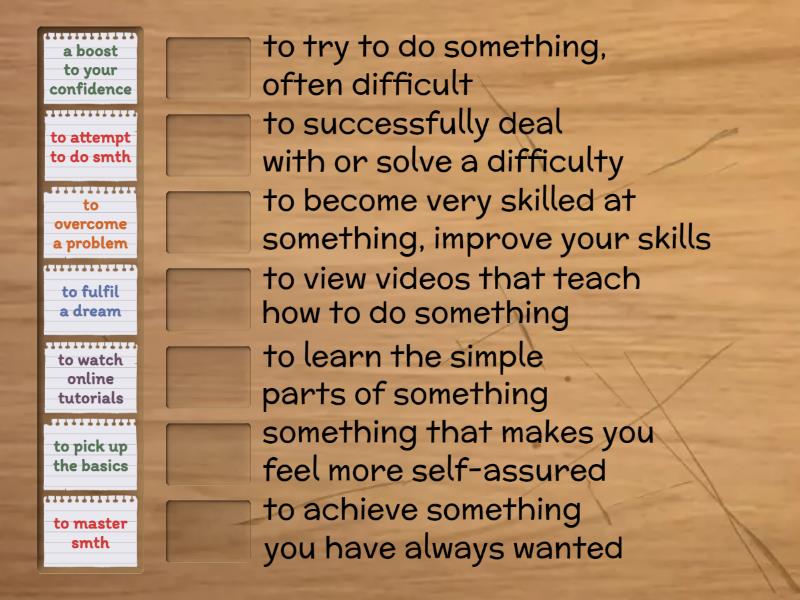 Life Vision B2 (Unit 1 The road to success vocab) - Match up