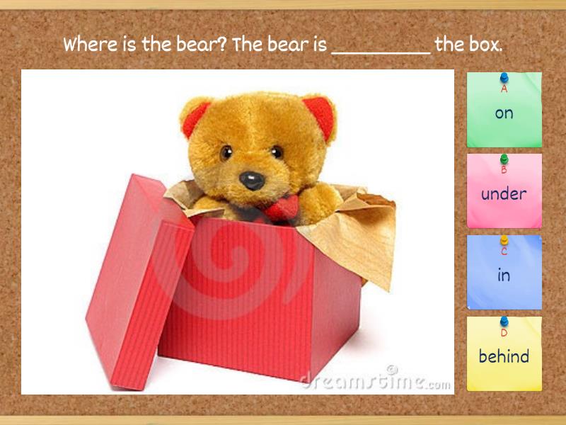 Prepositions of place 3 on-in-under-behind - Quiz