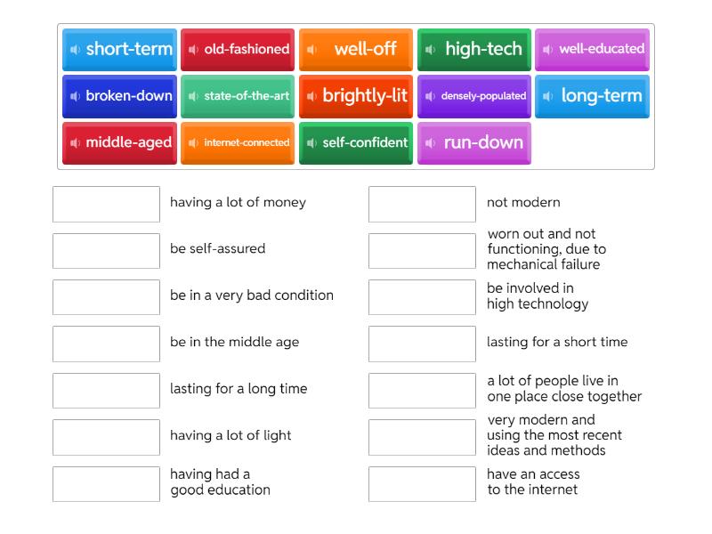 Roadmap B2 unit 10C vocabulary compound adjectives - Match up
