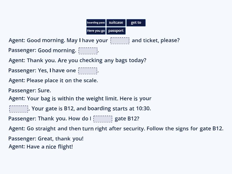 Airport language - Complete the sentence