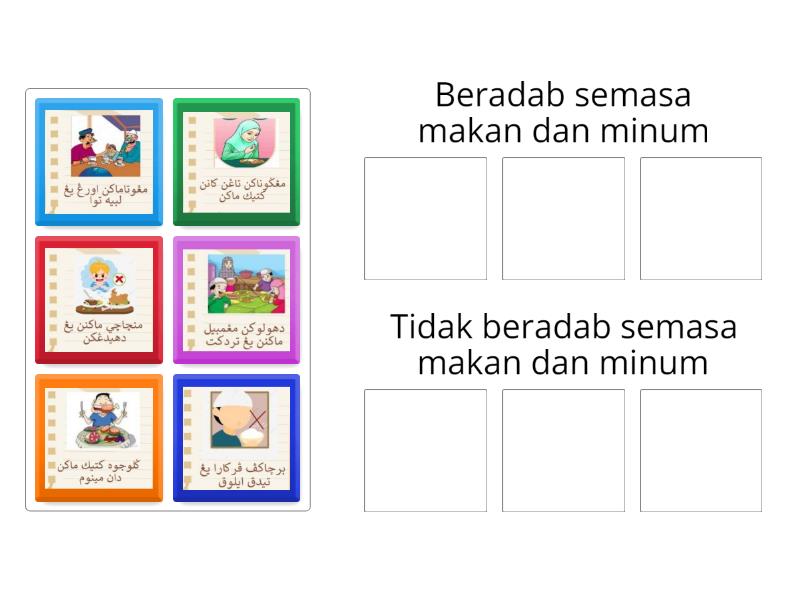 Sila susun gambar mengikut situasi beradab dan tidak beradab semasa ...