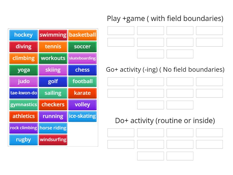 How do you feel about sport? (Play/Go/Do collocations) - Group sort