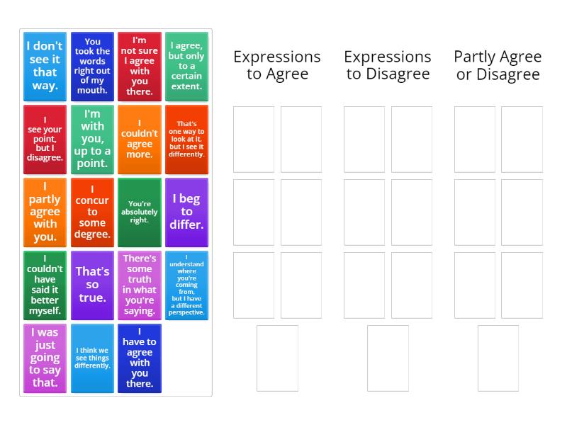 Vocabulary to Agree and to Disagree (B2) Speaking - Group sort