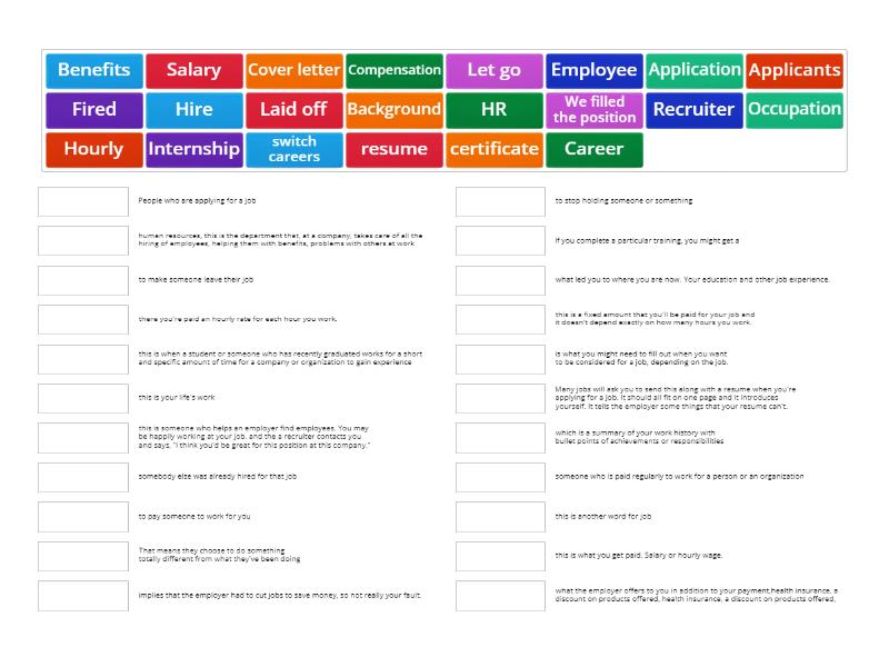 Job interview vocabulary - Une las parejas