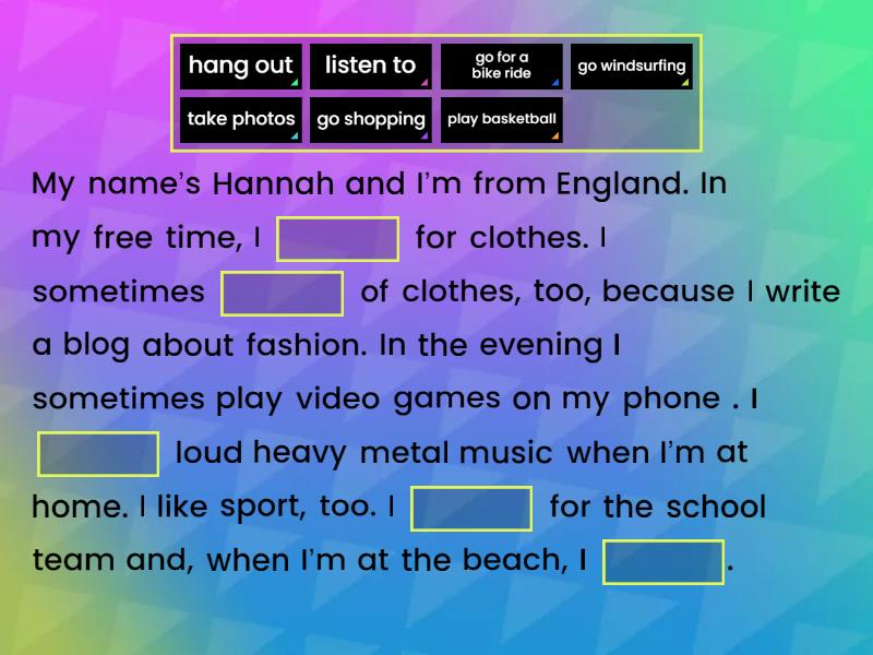 free time, hobbies and sports - Complete the sentence