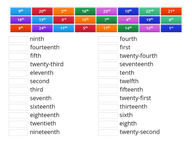 Ordinal Numbers - Match up