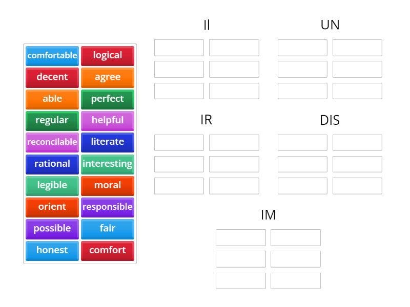 Prefixes - Negative Adjectives - Group sort