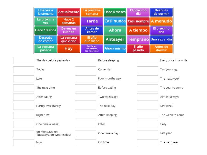 Vocabulario para hablar del tiempo - Match up