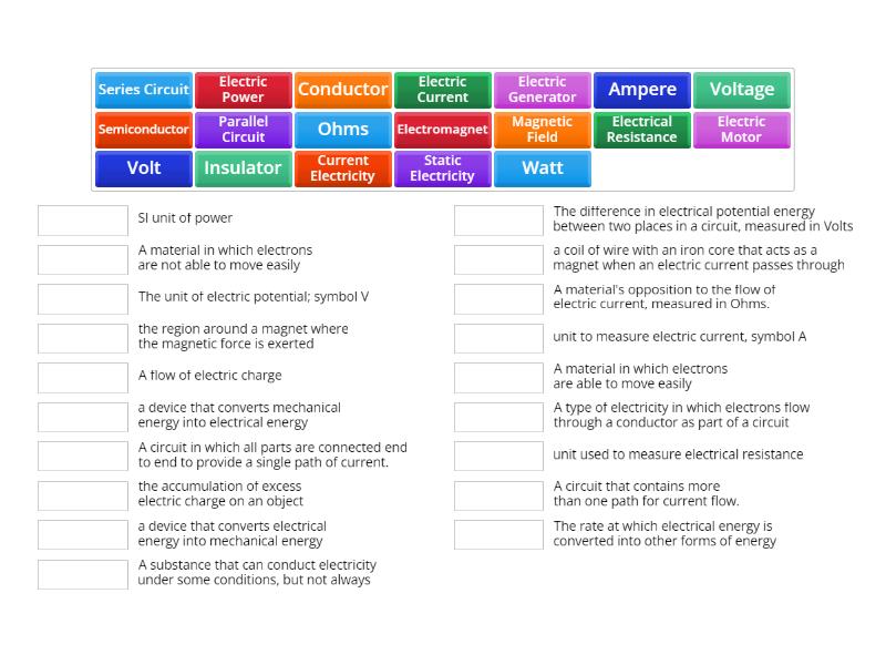 Electricity Vocabulary - Match up