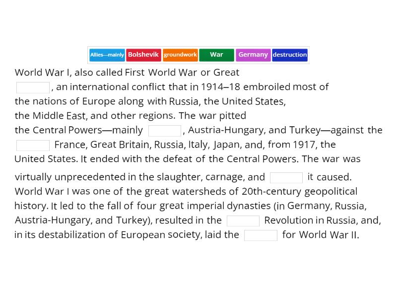 World War 1 - Complete the sentence
