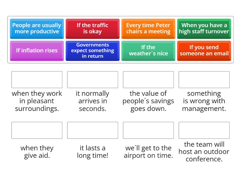 Zero and first conditional - Match - Une las parejas
