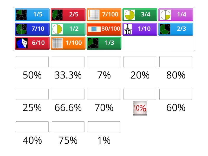 fractions to percentages - Match up