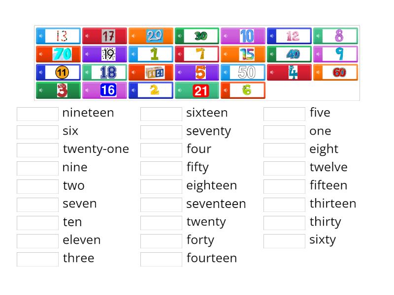 Numbers 1-70 - Match up