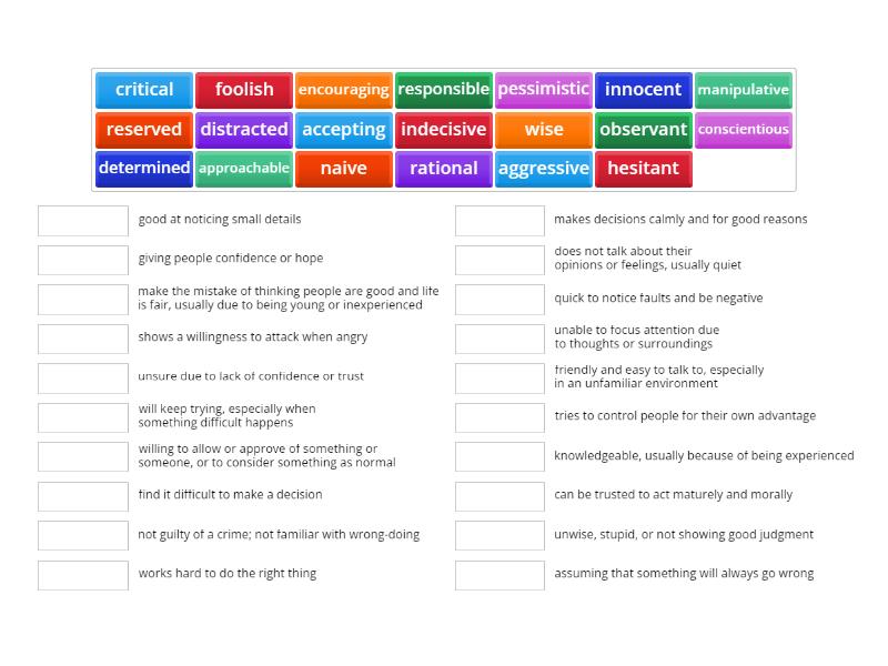Character Traits Set A - Match up