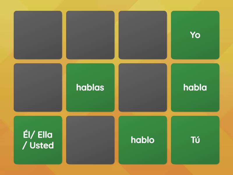 Verbo "hablar" en español - Matching pairs