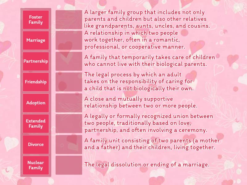 Relationship vocabulary - Match up