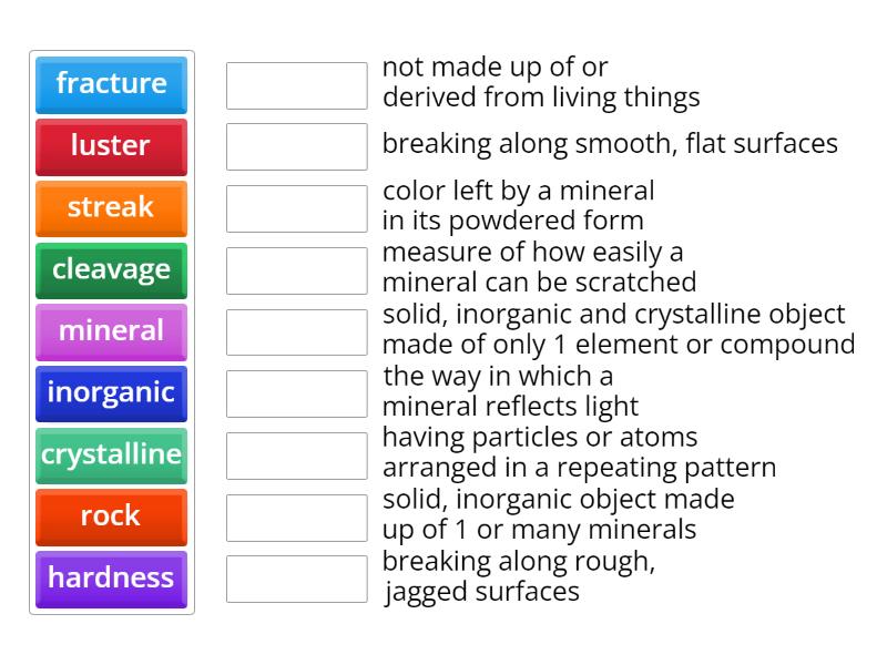 Minerals Vocabulary - Match up