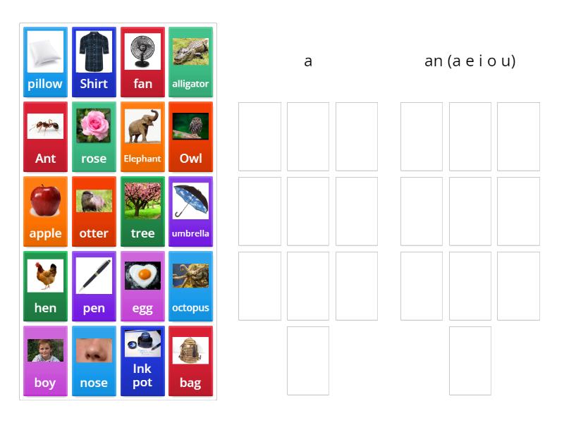 Indefinite articles a & an - Group sort