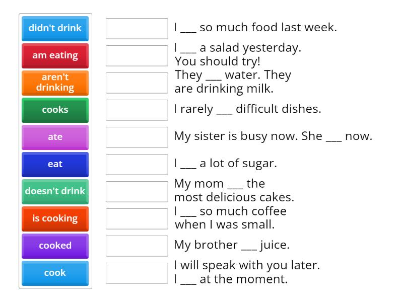 Cooking - tenses review - Match up