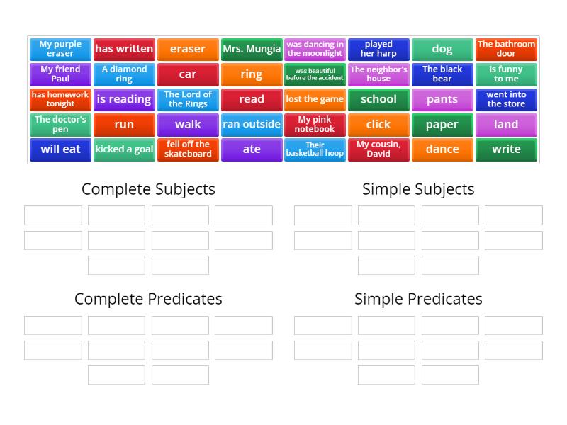 Subjects and Predicates - Group sort