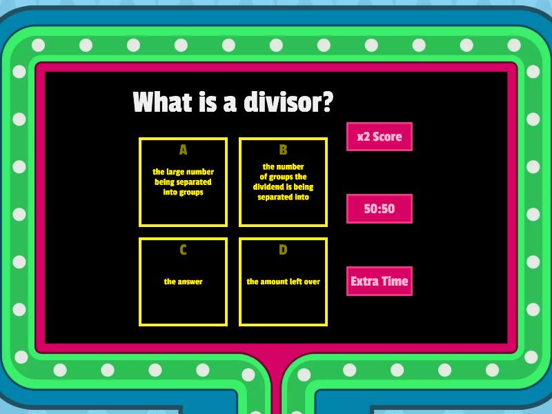 LONG DIVISION WORD PROBLEMS INTERPRET REMAINDER - Gameshow quiz