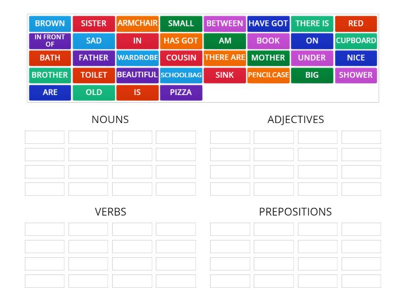 VERBS NOUNS ADJECTIVES - Group sort