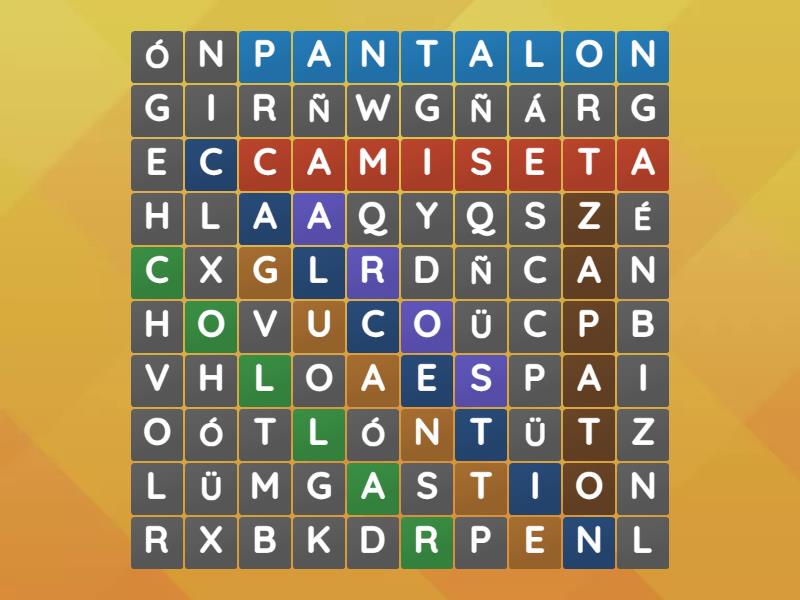 Sopa de letras vestimenta - Wordsearch