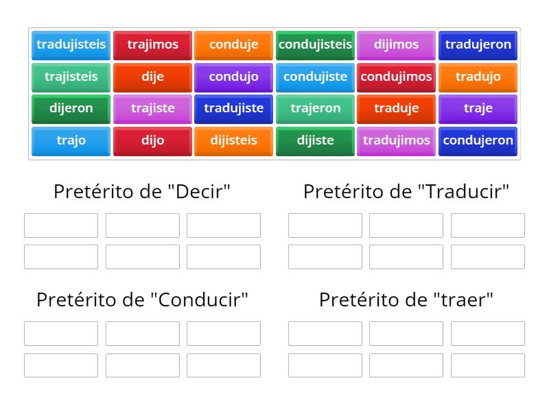"J" Stem Irregular Preterite (decir, traducir, conducir, traer ...