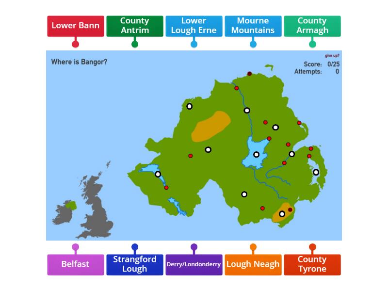 Northern Ireland Map - Labelled diagram
