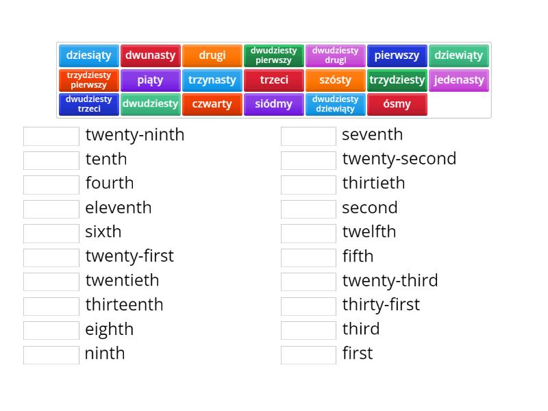 Ordinal numbers 1-31 - Une las parejas