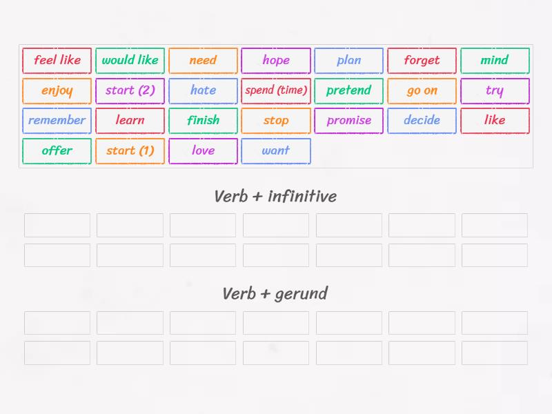 Unit 7B (Verb + infinitive / Verb + gerund) - Practice - Group sort