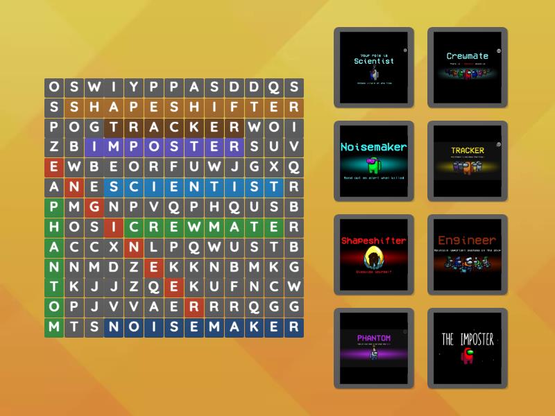Among us roles - Wordsearch