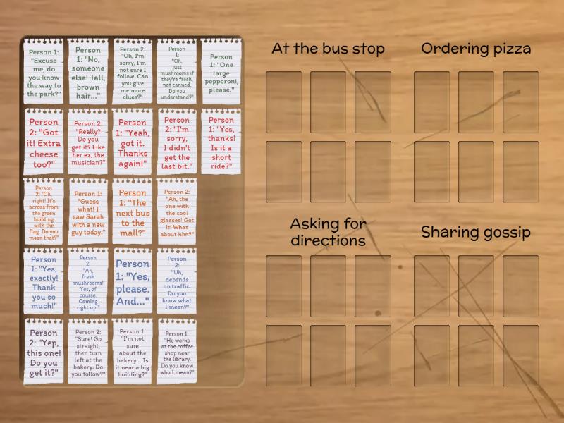 Put the sentences in the correct conversation topic - Group sort
