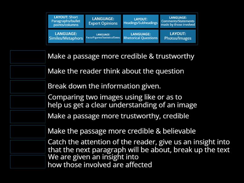 Non-Fiction Writer's Techniques and Effects - Match up
