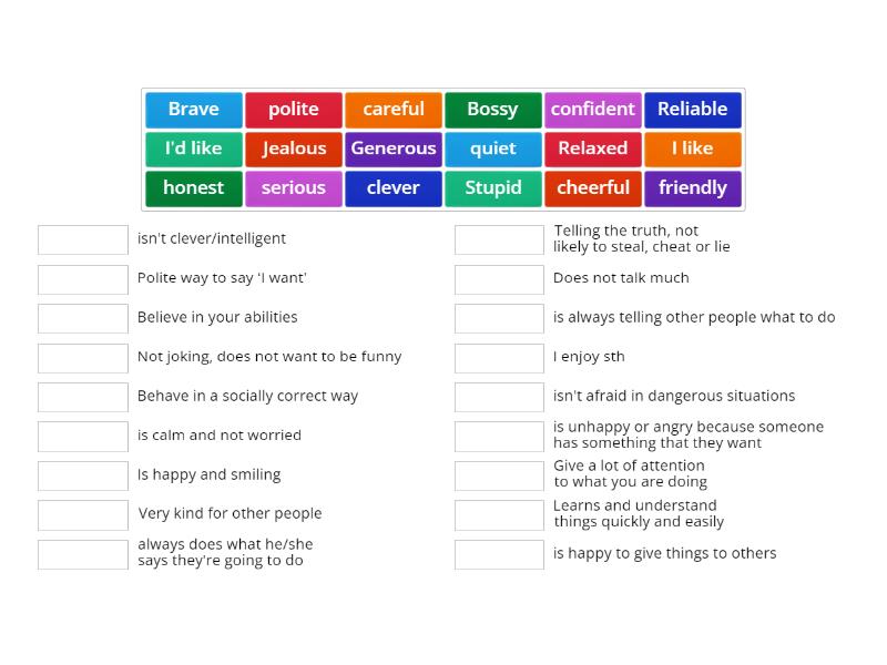 unit 2 - personality traits - Match up