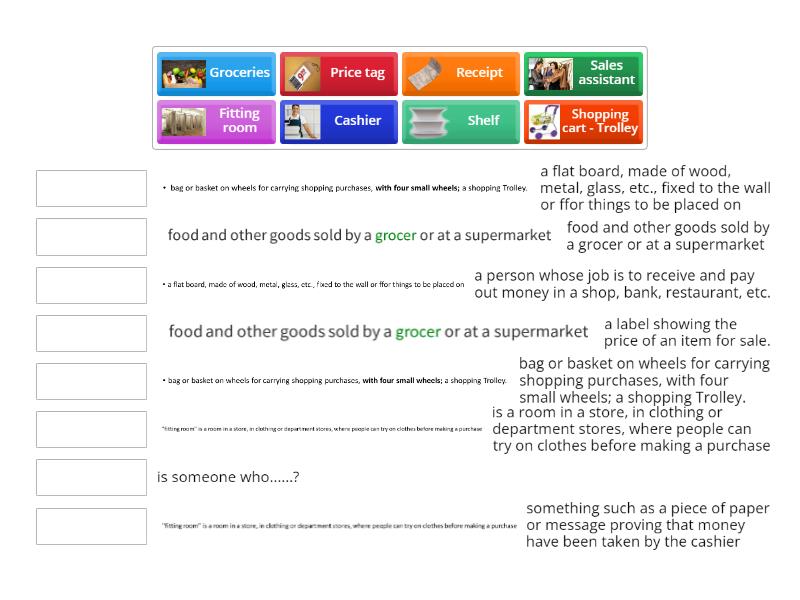 Shopping Vocabulary Activity B1 - Match up