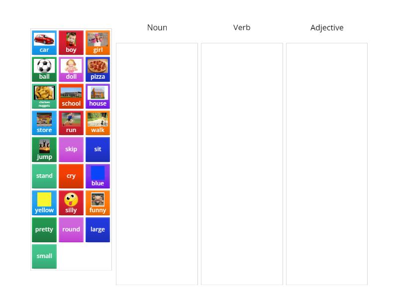Noun, verb, adjective sort - Categorize
