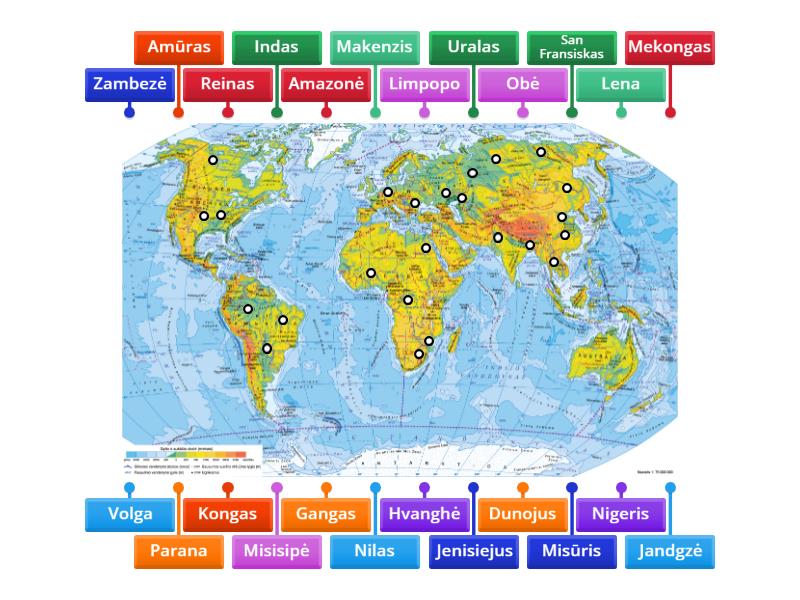 Pasaulio žemėlapis. Upės - Labelled diagram