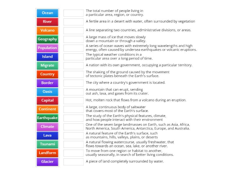 Grade 7 - Geography Terms - Une las parejas