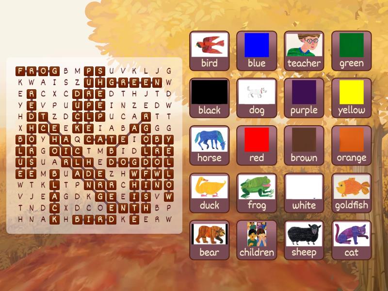 Word search - Brown Bear, Brown Bear, What Do You See? - MEIE - Wordsearch