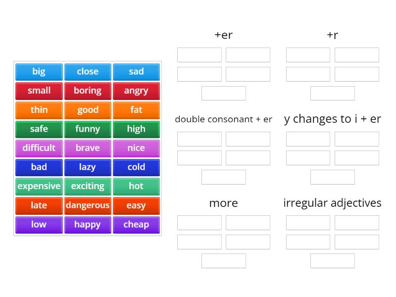 Comparative adjectives formation - Group sort