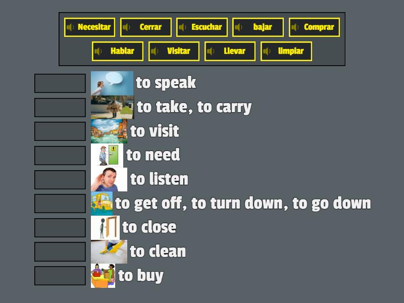 Verbs 1 Infinitives Spanish/English - Match up