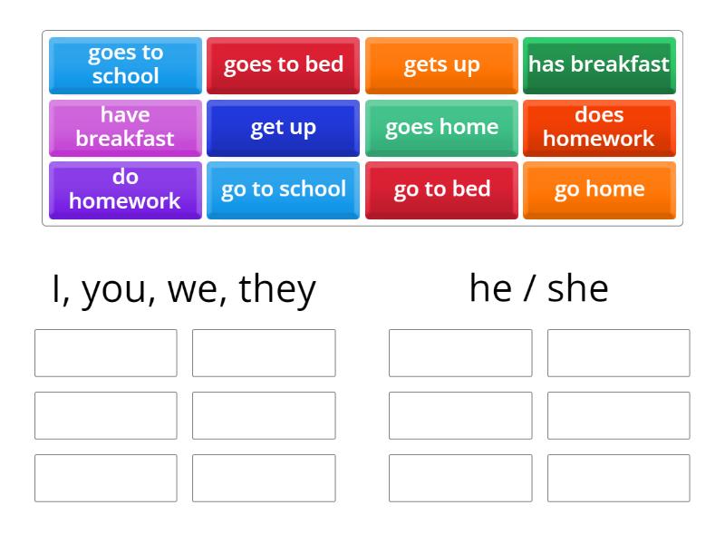 Daily routines: I or he / she? - Group sort