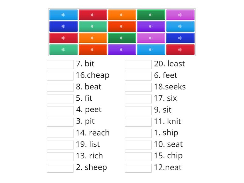 Minimal pairs - listening - Match up