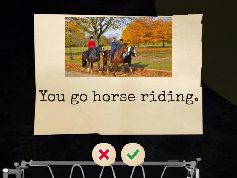I go horse riding. - Flash cards