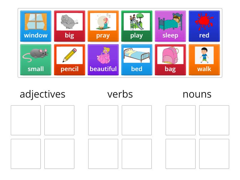 sorting noun verb adjectives - Group sort