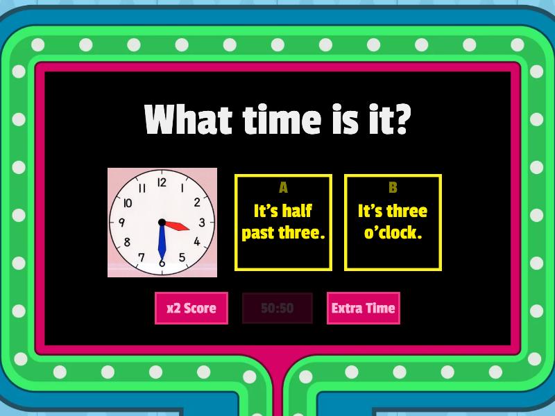 (o'clock, half past, quarter past, quarter to) - Gameshow quiz