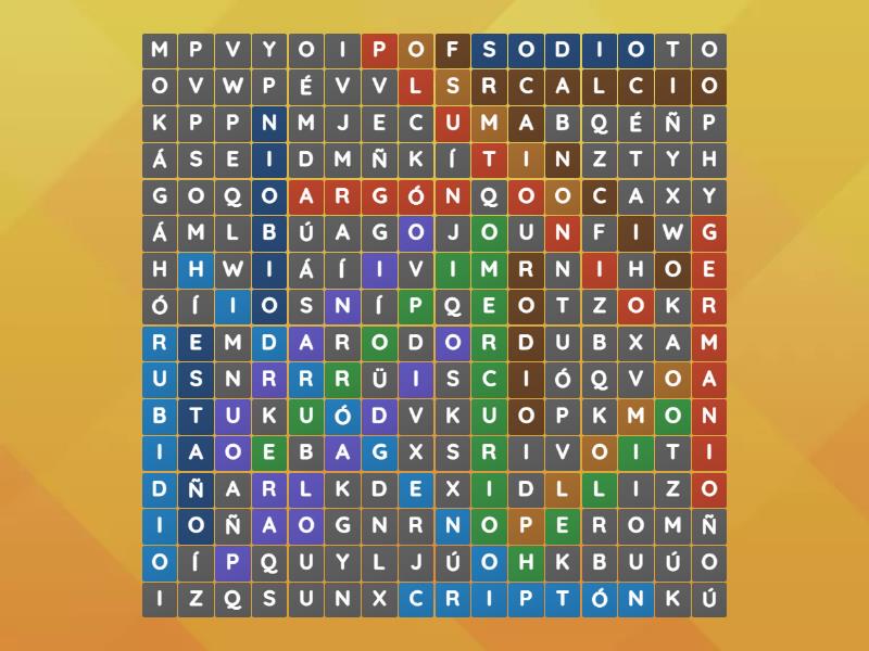 Elementos de la tabla periodica - Sopa de letras