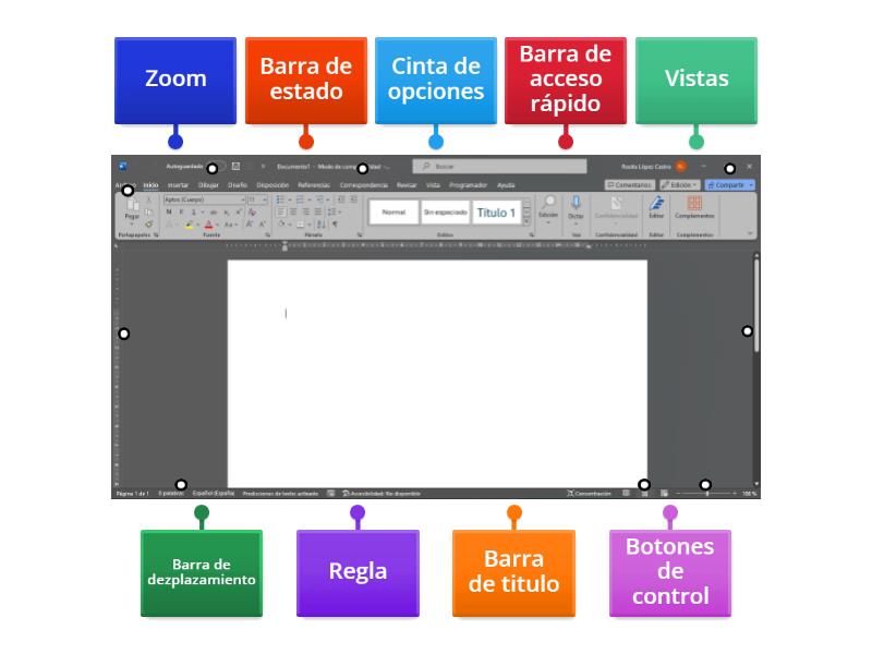Partes de la interfaz de Word - Labelled diagram