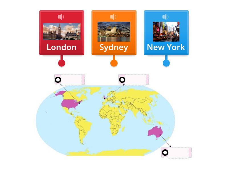 Put the names of the cities in the correct place - Labelled diagram